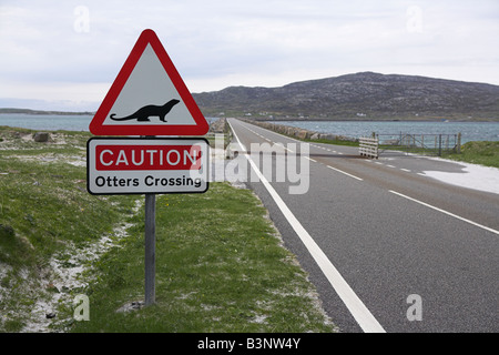 Eurasian otter / European otter (Lutra lutra) road warning sign for ...
