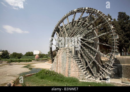 Giant wooden water wheel, Noria, on the Orontes River, Hama, Syria ...