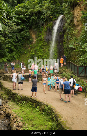 People at the Toraille waterfall, Soufriere, St Lucia, West Indies ...