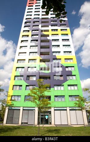 A Colorful tower block in the Freidrichstein area of Berlin Germany ...