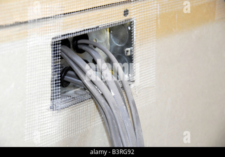 UK Electrical wiring first fix in a wall of a house Stock Photo - Alamy