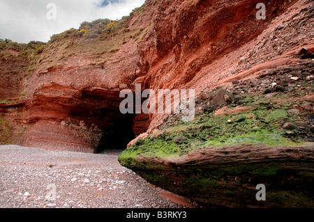 Red sand stoned cliffs of Arbroath - Seaton cliffs. Scotland Stock ...