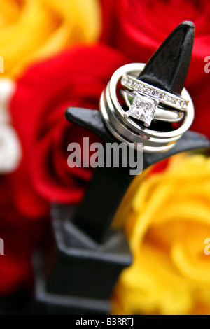 Wedding rings on display Stock Photo - Alamy