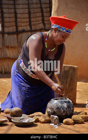 Zulu Woman Making Beer, Shakaland Zulu Village, Nkwalini Valley ...