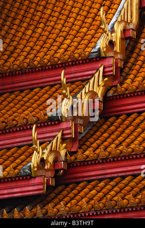 Ornate rooftop architecture of the Ordination Hall (Ubosot Hall) at Wat ...