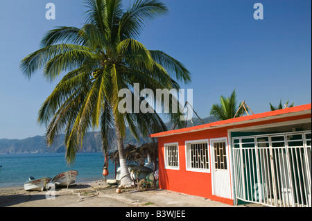 Mexico, Jalisco, Cuastecomates. Playa Cuastecomates / Beach Overview ...