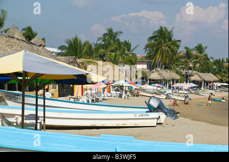 Mexico, Jalisco, Melaque. Town Beach / Bahia de Navidad Bay Stock Photo ...