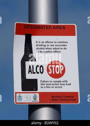 ALCO-STOP designated area sign instructing the public not to drink ...