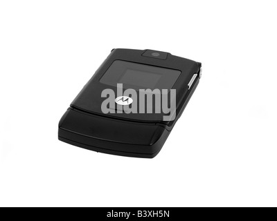Black Clamshell style flip cell phone against a white background Stock ...
