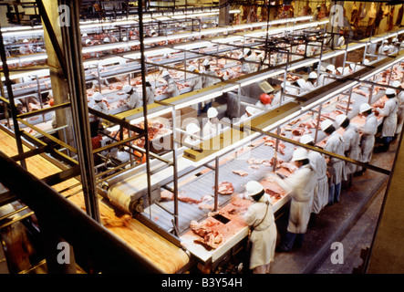 meat processing plant assembly line butcher cut cutting beef slice ...