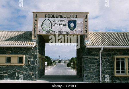 The entrance sign to Robben Island, a UNESCO world heritage site. The ...