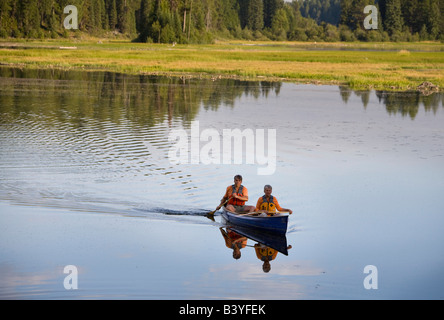 Mother and son canoeing on Upper Stillwater Lake in Montana model ...