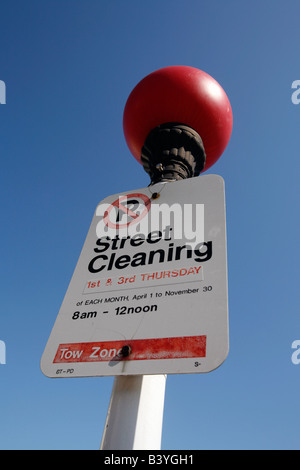 street cleaning tow zone sign in residential area of dorchester Boston ...
