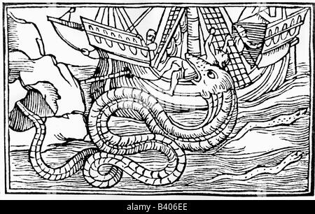 superstition, mythical creatures, "sea serpent", after description by ...