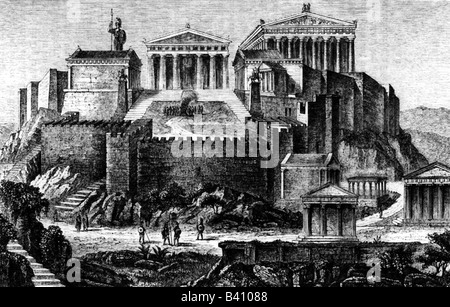 Acropolis, reconstruction from the 19th Century, historical book ...