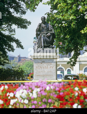 Ile Rousseau with statue of Jean-Jacques Rousseau, Geneva, Canton of ...