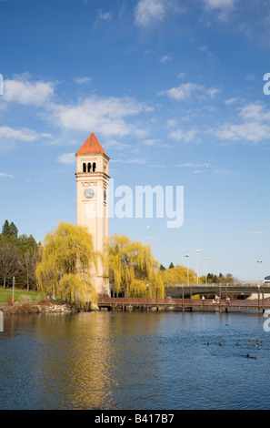 WA, Spokane, Riverfront Park with Clock Tower and Spokane River Stock ...