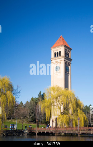 WA, Spokane, Riverfront Park with Clock Tower and Spokane River Stock ...