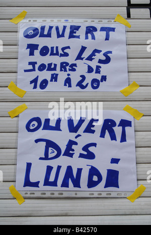 open hours french sign board on door entrance shop restaurant cafe ...