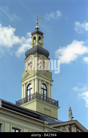 The clock tower of Riga City Hall in Riga, Latvia. Historic ...