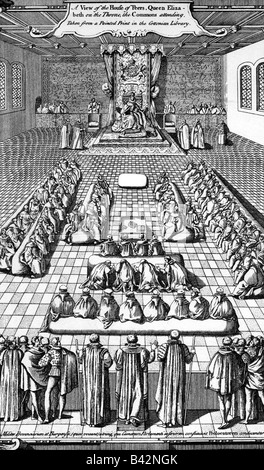 Queen Elizabeth I with her Parliament in the House of Lords, London ...