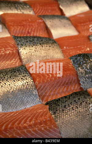 Slabs of salmon on display Stock Photo - Alamy