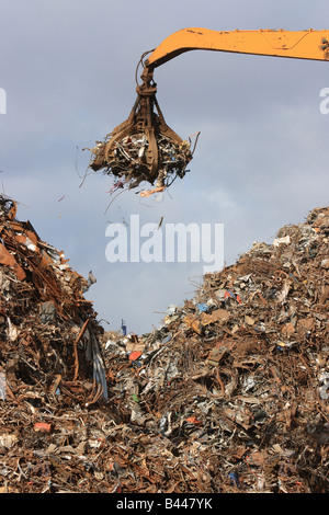 Scrap yard, scrap metal, excavator, claw arm, garbage waste dump, waste ...