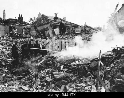 WW2 Air Raid Damage 1943 Bombed fire station at Tooting in London Stock ...