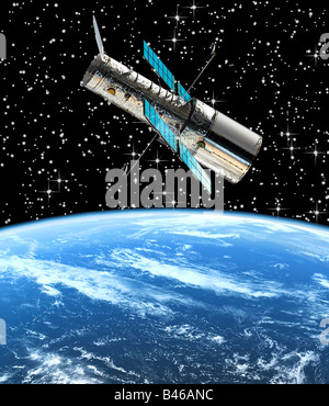 NASA Hubble Telescope flying above earth atmosphere Stock Photo - Alamy