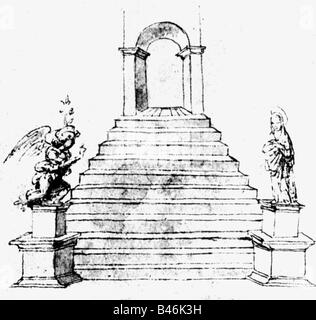 architecture, designs, ideal city Sforzinda, monument, copper engraving ...
