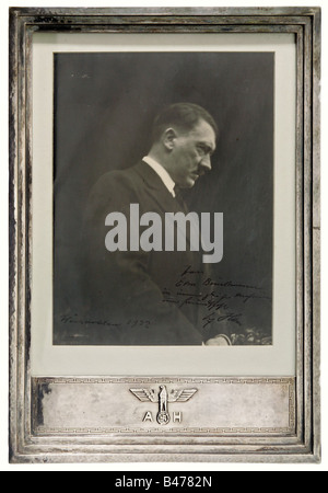Adolf Hitler - a silver presentation frame with dedication photograph ...