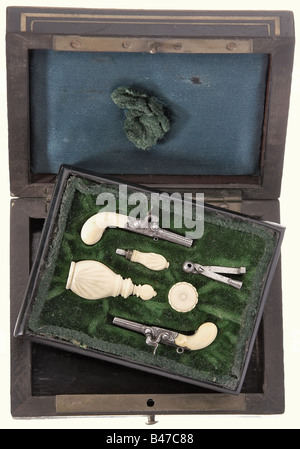 A cased pair of miniature percussion pistols, presumably circa 1900 ...