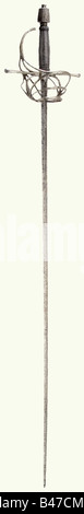 An Italian rapier, circa 1600 Double-edged thrusting blade of flattened ...