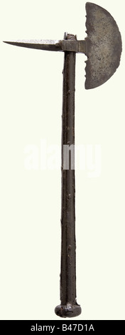 A German or Italian battle axe, circa 1520. Semicircular blade with cut ...