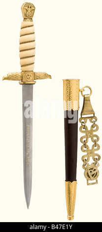 An SA honour dagger., Blade with etched Damascus pattern, gilded motto ...