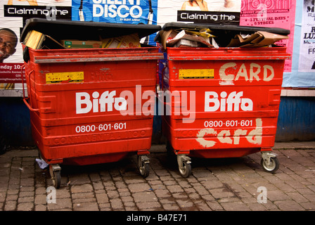 Red Biffa waste wheelie bin Stock Photo - Alamy