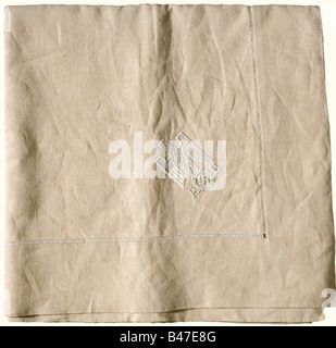 Adolf Hitler - tablecloth, from the Kehlsteinhaus. Cream coloured linen ...