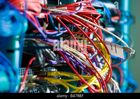 Cables and wires connected to the computer. Internet network cables ...