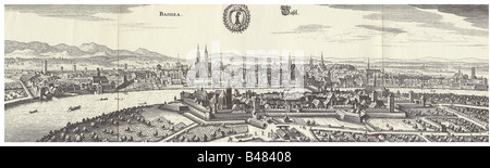 Cityscape of Basel, Switzerland, Europe, historic engraving from the ...