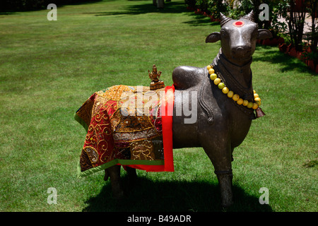 Statue of a decorated holy cow, Nandi Bull, Chamundi Hill, Mysore ...