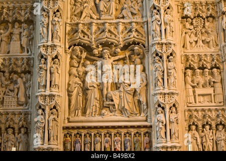 Stone carvings behind altar Truro Cathedral Cornwall UK Stock Photo ...