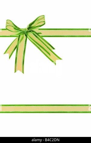 Yellow ribbon bow isolated on white background, top view, copy space ...