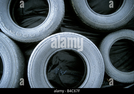 Layer of frost covers stacked tires in a cold environment Stock Photo ...