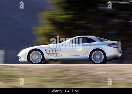 Car, Mercedes SLR, model year 2005-, silver, roadsters, driving, side ...