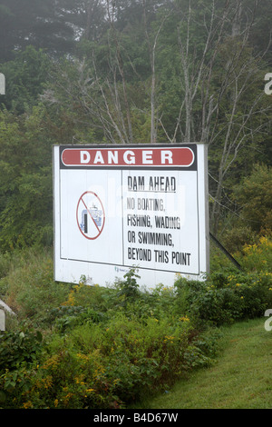 Danger Dam ahead sign at Moore Dam Located in Littleton New Hampshire ...