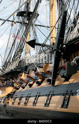 Gun ports on HMS Victory, showing unidentifiable visitors boarding the ...