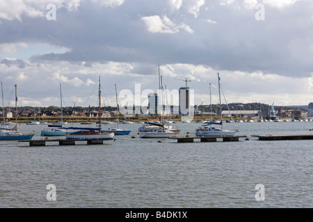 View across the River Medway, from the Lockmeadow Millennium Bridge of ...