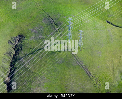 aerial view above powerlines across Central Valley California Stock ...