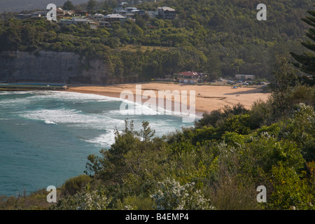 Bilgola Beach, one of Sydney's famous northern beaches, blue sky autumn ...