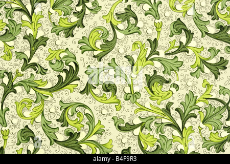 Green and Beige Vintage Floral Wallpaper Background Stock Photo - Alamy